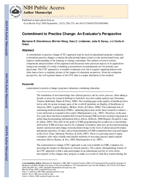 (PDF) Commitment to Practice Change: An Evaluator’s Perspective