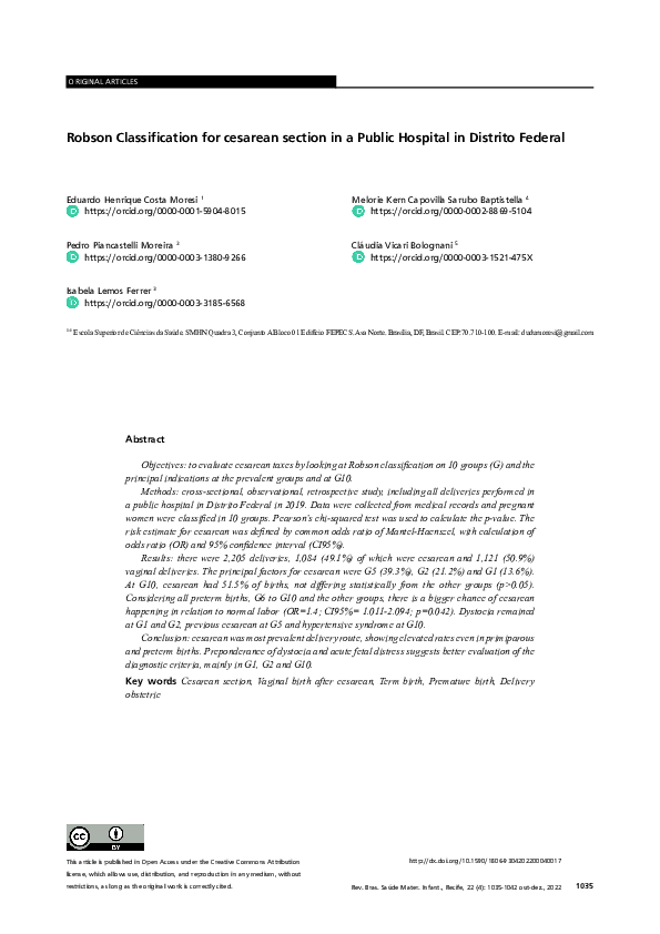 (PDF) Robson Classification for cesarean section in a Public Hospital ...