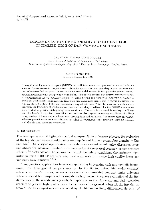 (PDF) Implementation of Boundary Conditions for Optimized High-Order Compact Schemes