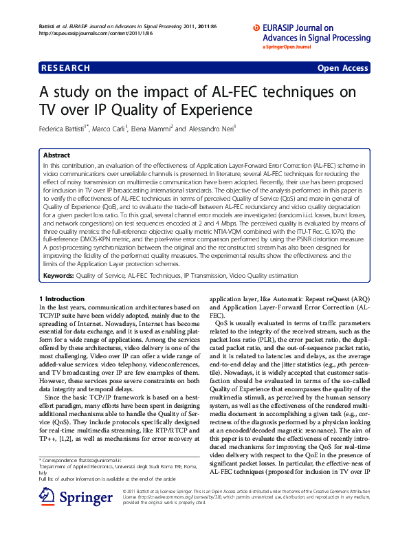 (PDF) A study on the impact of AL-FEC techniques on TV over IP Quality ...