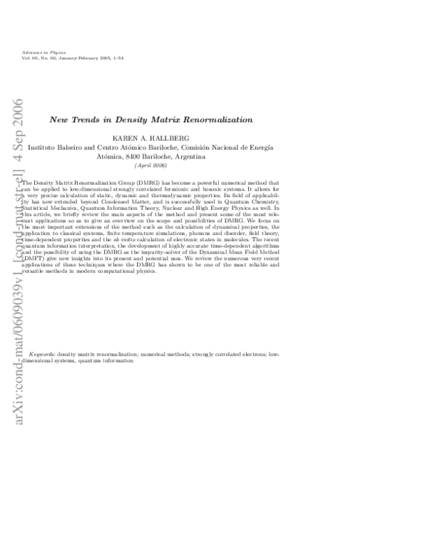 Pdf New Trends In Density Matrix Renormalization