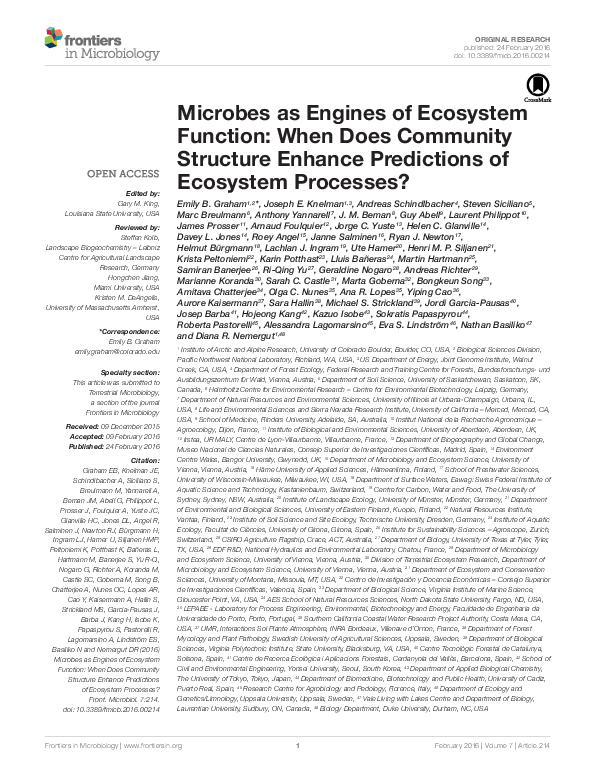 (PDF) Microbes as Engines of Ecosystem Function: When Does Community Structure Enhance ...