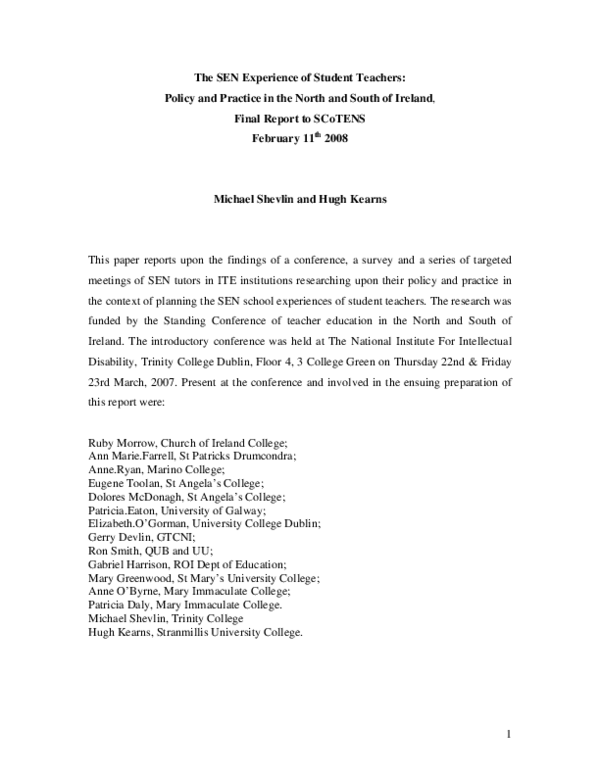 (PDF) The SEN Experience of Student Teachers: Policy and Practice in ...