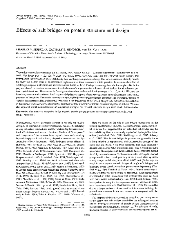 (PDF) Effects of salt bridges on protein structure and design