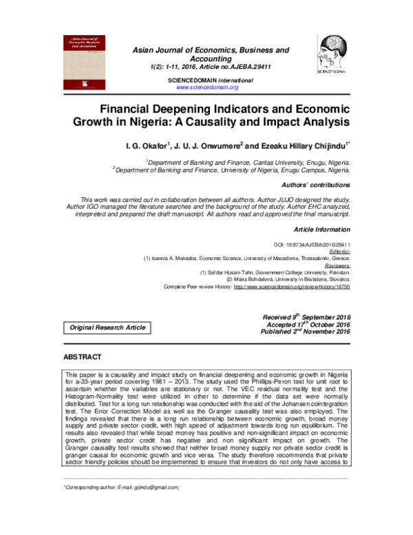 (PDF) Financial Deepening Indicators and Economic Growth in Nigeria: A ...