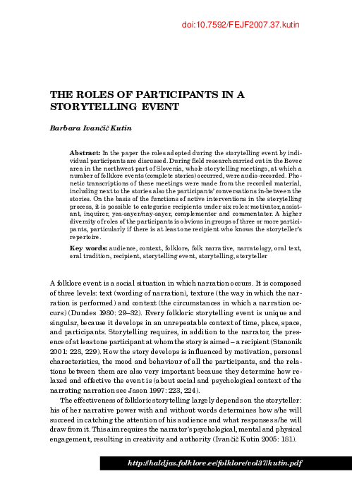 (PDF) The Roles of Participants in a Storytelling Event