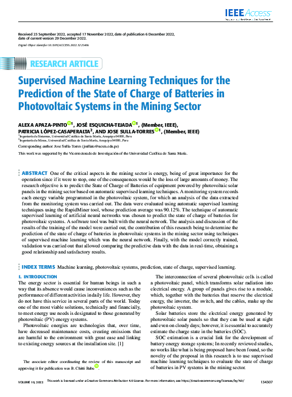 (PDF) Supervised Machine Learning Techniques for the Prediction of the State of Charge of ...