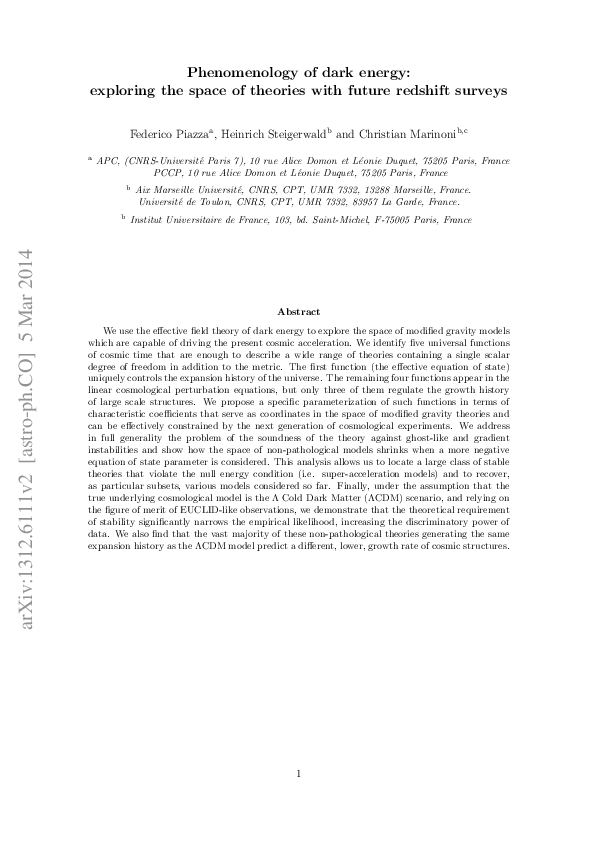 (PDF) Phenomenology of dark energy: exploring the space of theories with future redshift surveys