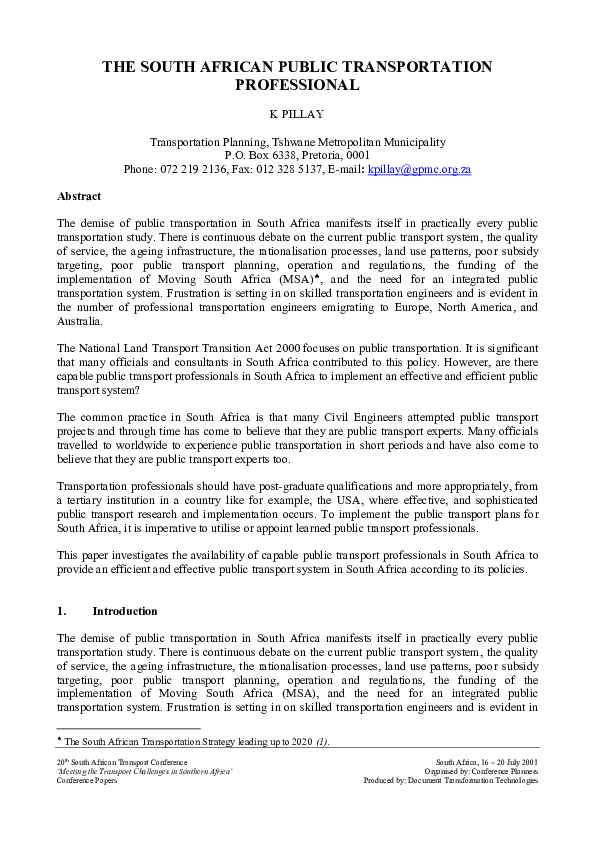 (PDF) The South African public transportation professional