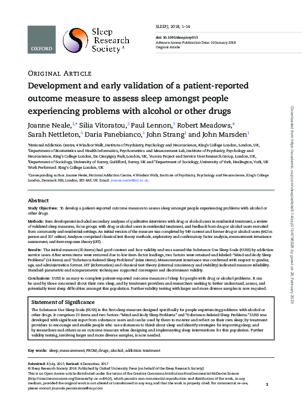 (PDF) Development and early validation of a patient reported outcome measure to assess sleep ...