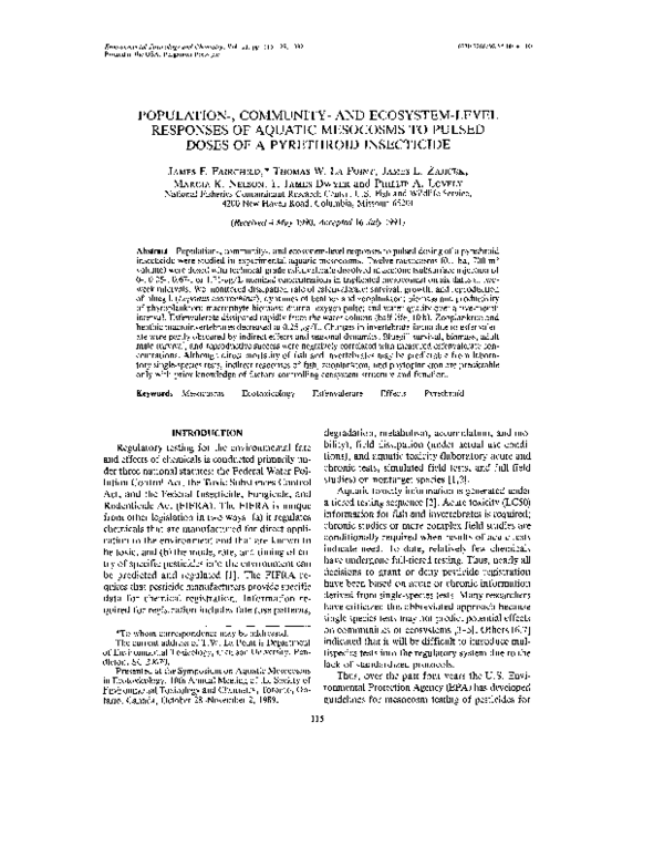 (PDF) Population-, community- and ecosystem-level responses of aquatic mesocosms to pulsed doses ...