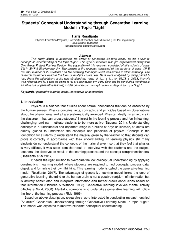 (PDF) Students` Conceptual Understanding through Generative Learning Model in Topic "Light