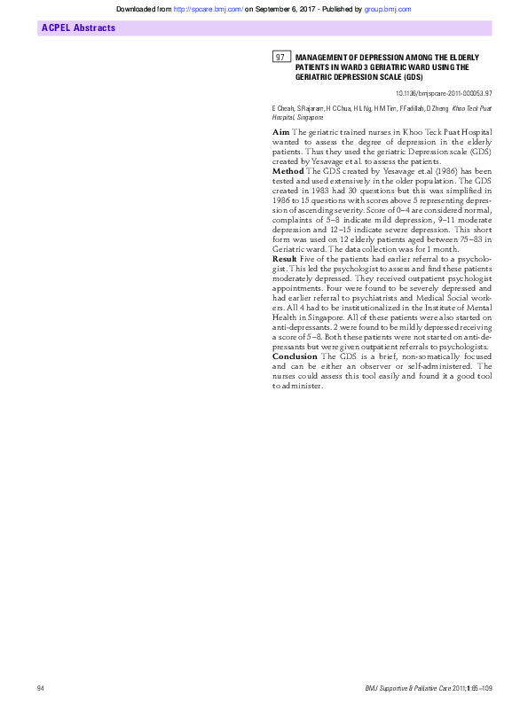 (PDF) Management of depression among the elderly patients in ward 3 ...