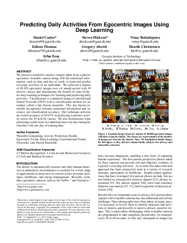 (PDF) Predicting daily activities from egocentric images using deep learning