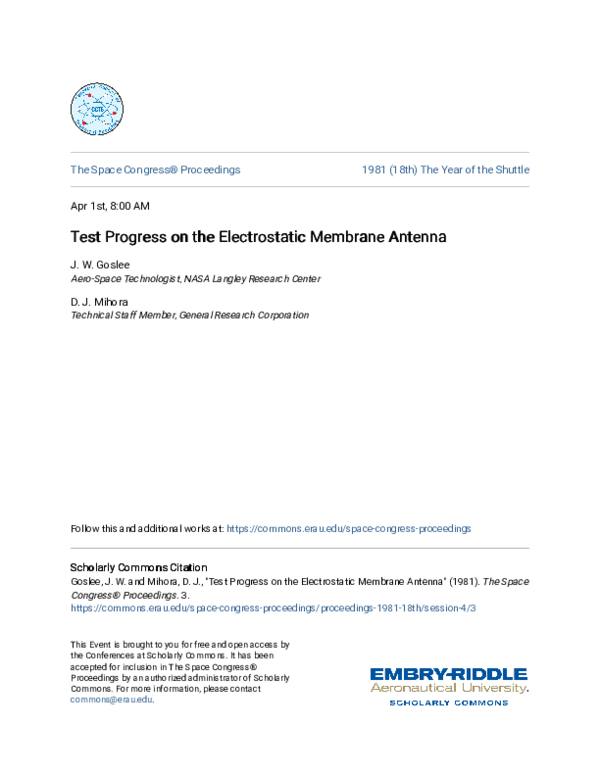 (PDF) Test Progress on the Electrostatic Membrane Antenna