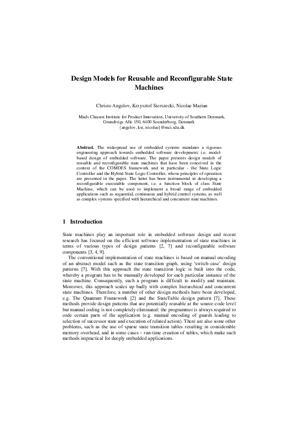(PDF) Design Models for Reusable and Reconfigurable State Machines