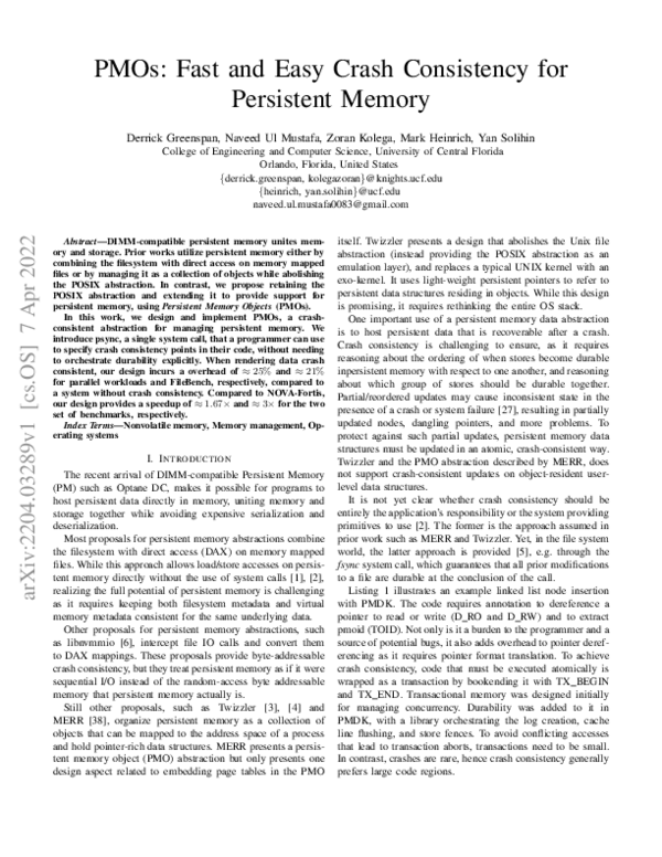 (PDF) Persistent Memory Objects: Fast and Easy Crash Consistency for Persistent Memory | Derrick ...