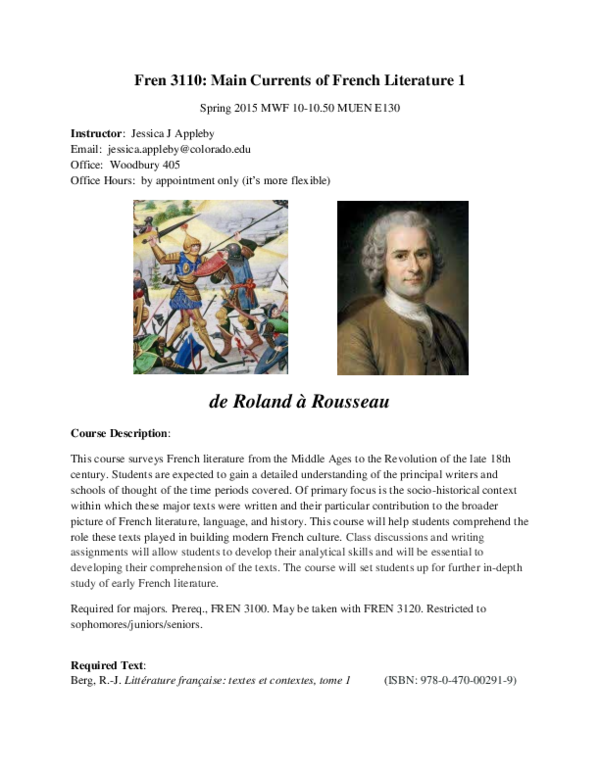 (PDF) CU Boulder Fren 3110 syllabus Main Currents of French Literature ...
