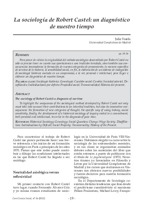 (PDF) La sociología de Robert Castel: un diagnóstico de nuestro tiempo