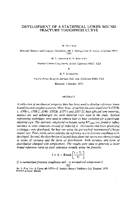 (PDF) Development of a statistical lower bound fracture toughness curve
