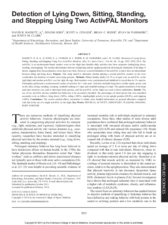 Detection of Lying Down, Sitting, Standing, and Stepping Using Two ...
