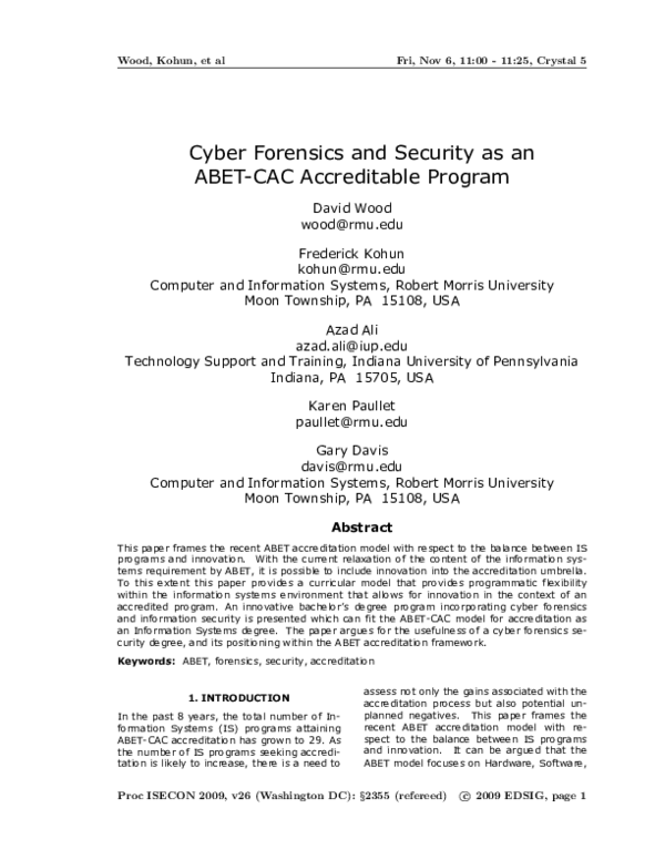 (PDF) Cyber Forensics and Security as an ABET-CAC Accreditable Program