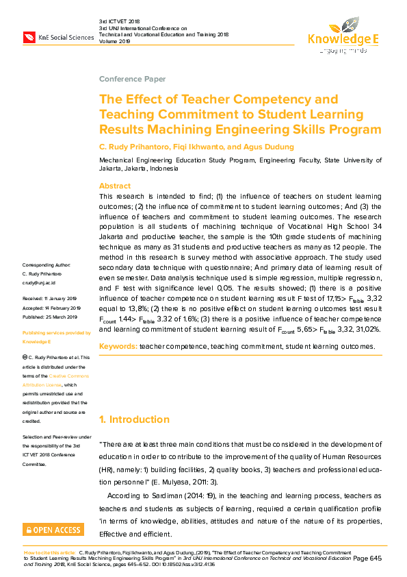 (PDF) The Effect of Teacher Competency and Teaching Commitment to Student Learning Results ...