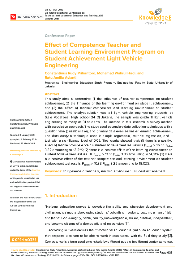 (PDF) Effect of Competence Teacher and Student Learning Environment ...