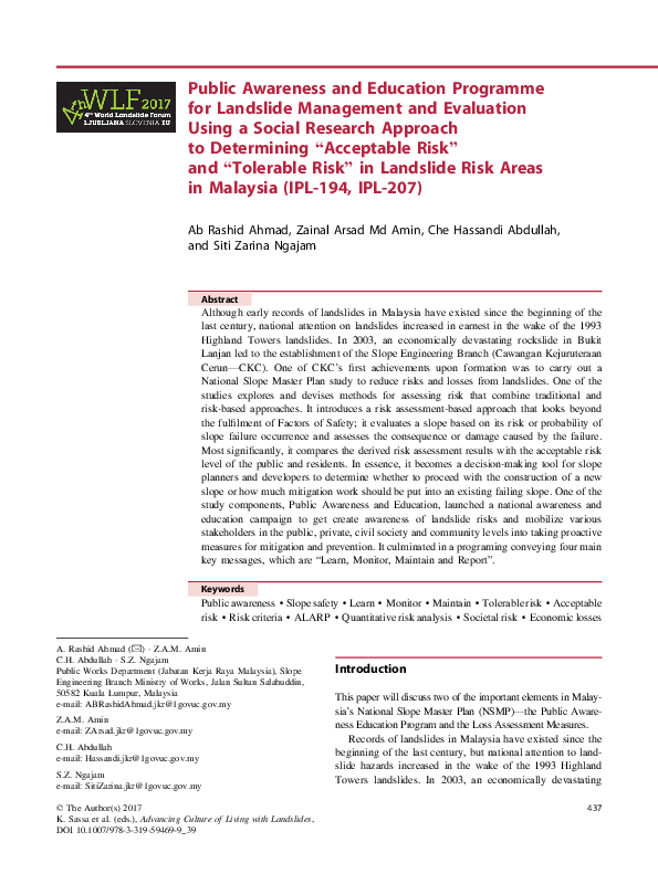 (PDF) Public Awareness and Education Programme for Landslide Management and Evaluation Using a ...