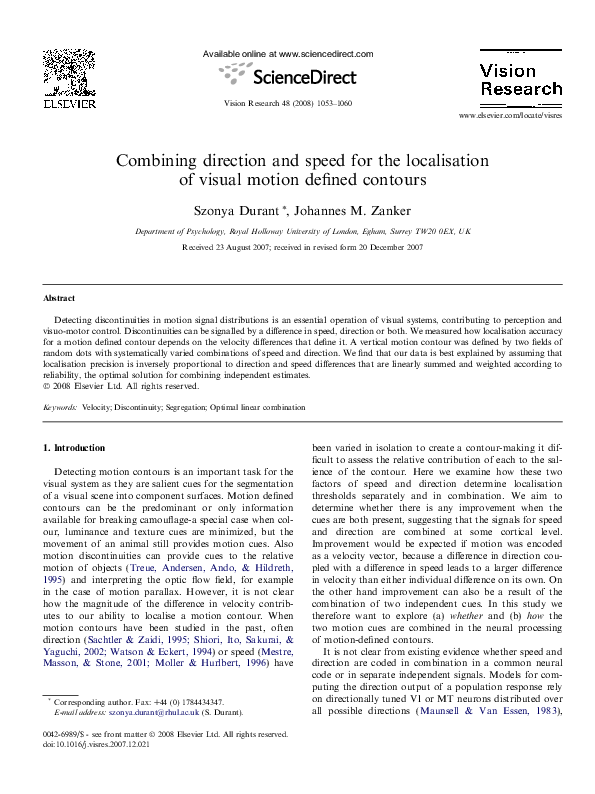 (PDF) Combining direction and speed for the localisation of visual motion defined contours ...