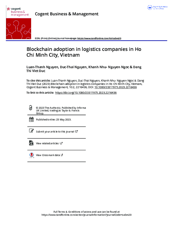 (PDF) Blockchain adoption in logistics companies in Ho Chi Minh City, Vietnam