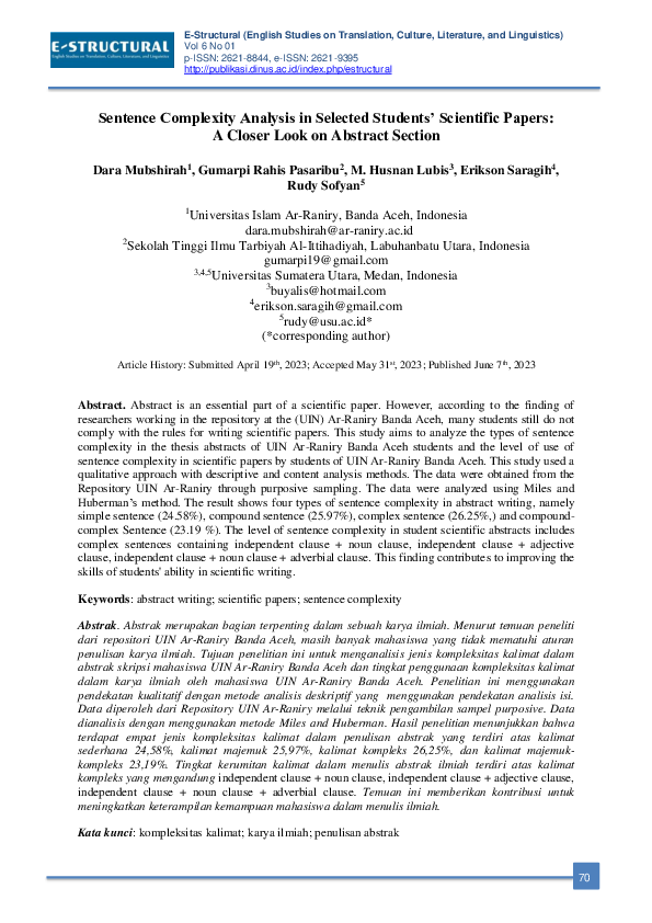 (PDF) Sentence Complexity Analysis in Selected Students’ Scientific Papers: A Closer Look on ...