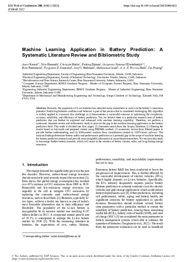 (PDF) Machine Learning Application in Battery Prediction: A Systematic Literature Review and ...