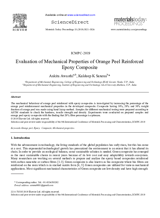(PDF) Evaluation of Mechanical Properties of Orange Peel Reinforced ...