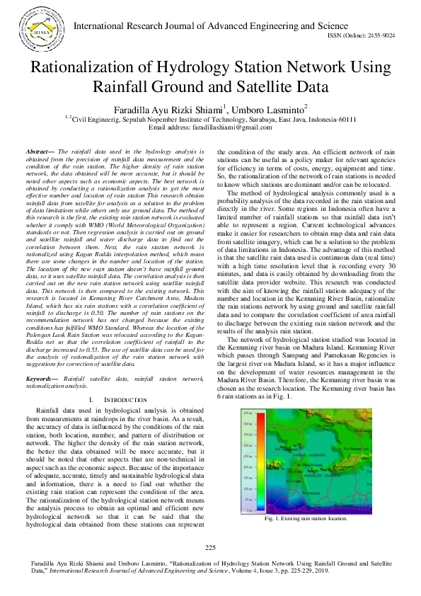 (PDF) Rationalization of Hydrology Station Network Using Rainfall Ground and Satellite Data