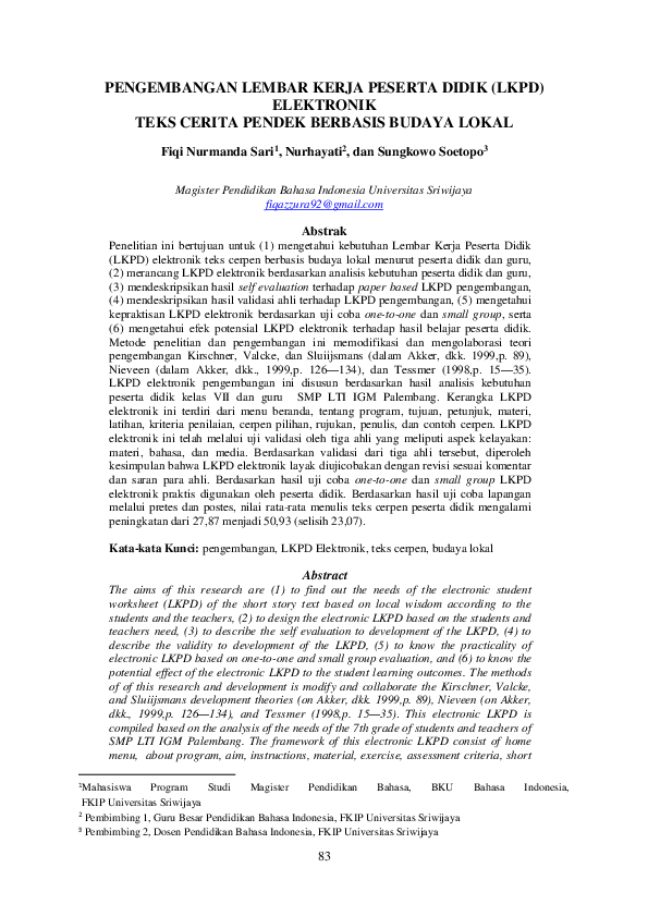 (PDF) Pengembangan Lembar Kerja Peserta Didik (LKPD) Elektronik Teks ...