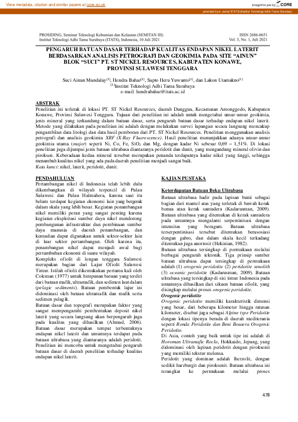 (PDF) Pengaruh Batuan Dasar Terhadap Kualitas Endapan Nikel Laterit Berdasarkan Analisis ...