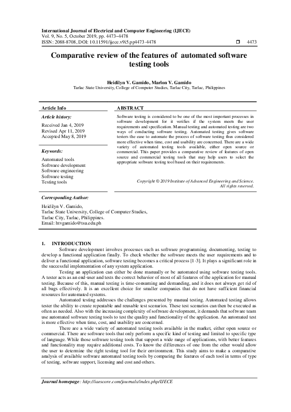 (PDF) Comparative Review of the Features of Automated Software Testing ...
