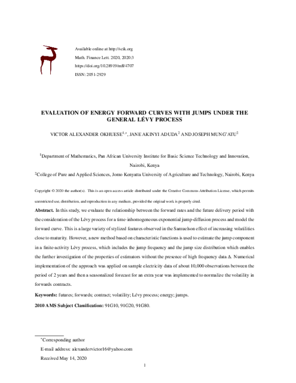 (PDF) Evaluation of energy forward curves with jumps under the general ...