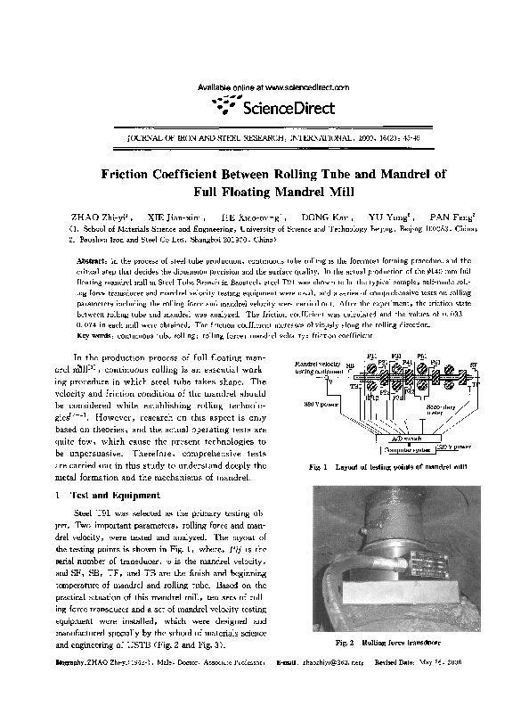 (PDF) Friction Coefficient Between Rolling Tube and Mandrel of Full ...