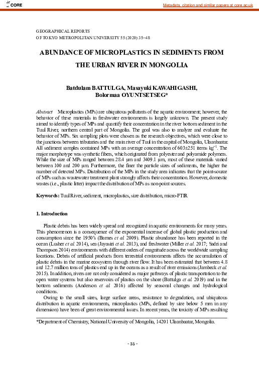 (PDF) Abundance of microplastics in sediments from the urban river in Mongolia