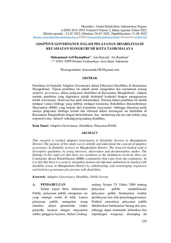 (PDF) Adaptive Governance Dalam Pelayanan Disabilitas DI Kecamatan ...