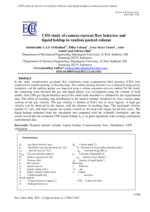 (PDF) CFD study of counter-current flow behavior and liquid holdup in random packed column