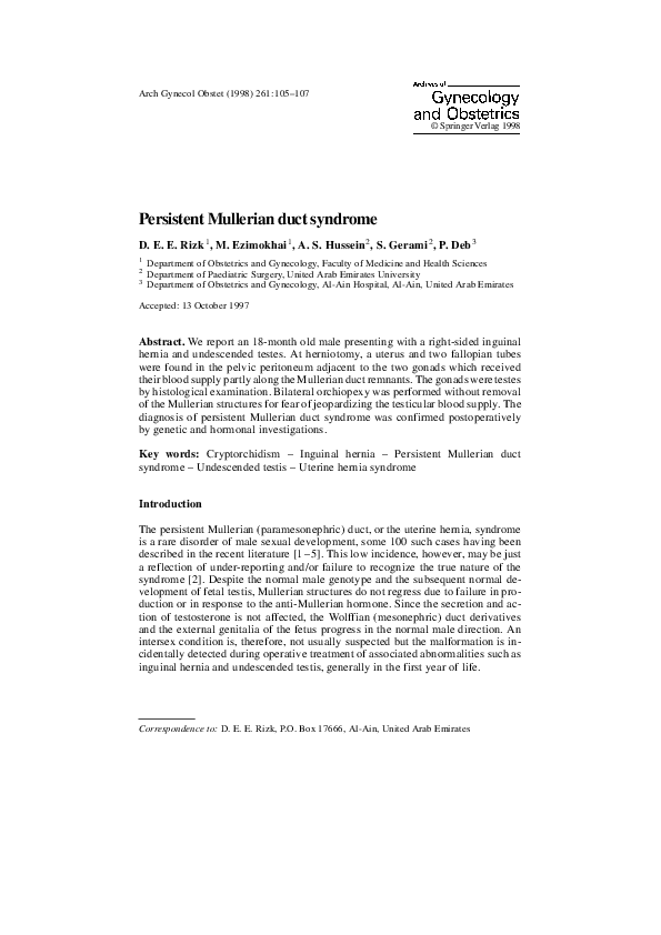 (PDF) Persistent Mullerian duct syndrome