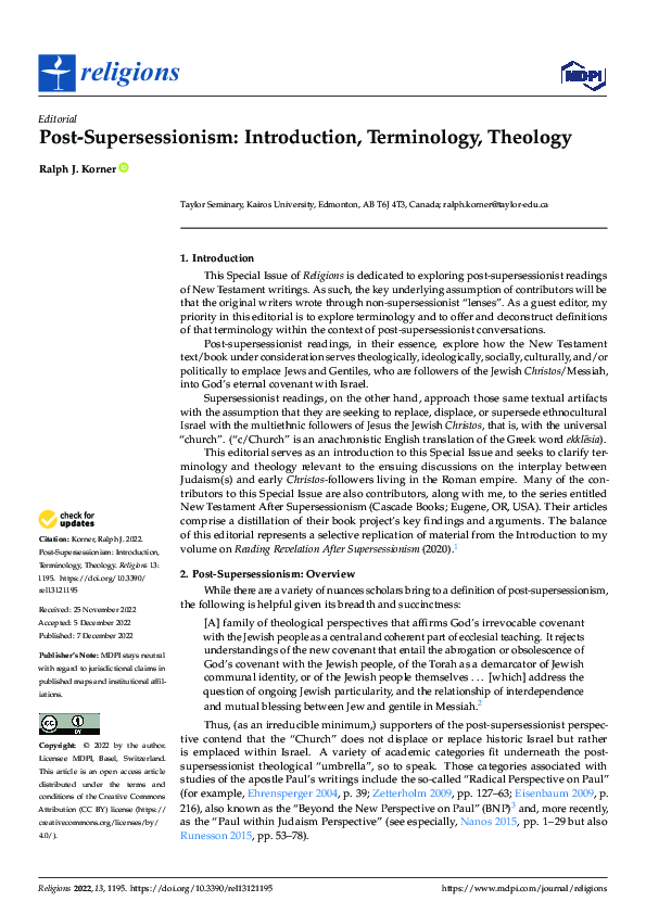 (PDF) Post-Supersessionism: Introduction, Terminology, Theology