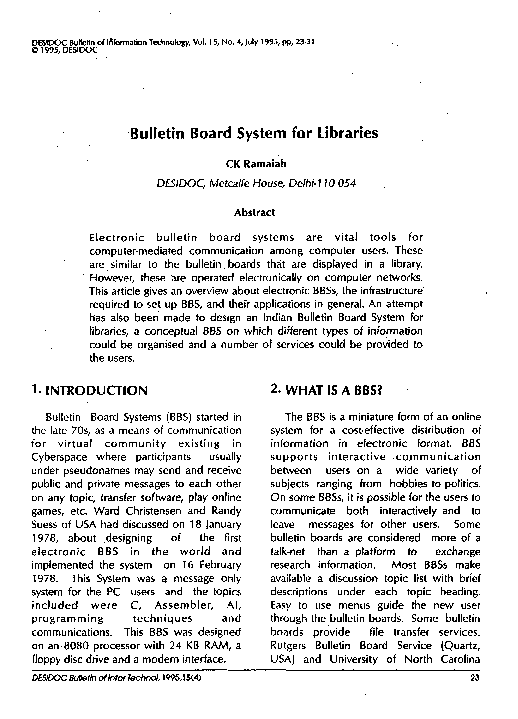(PDF) Bulletin Board System for Libraries