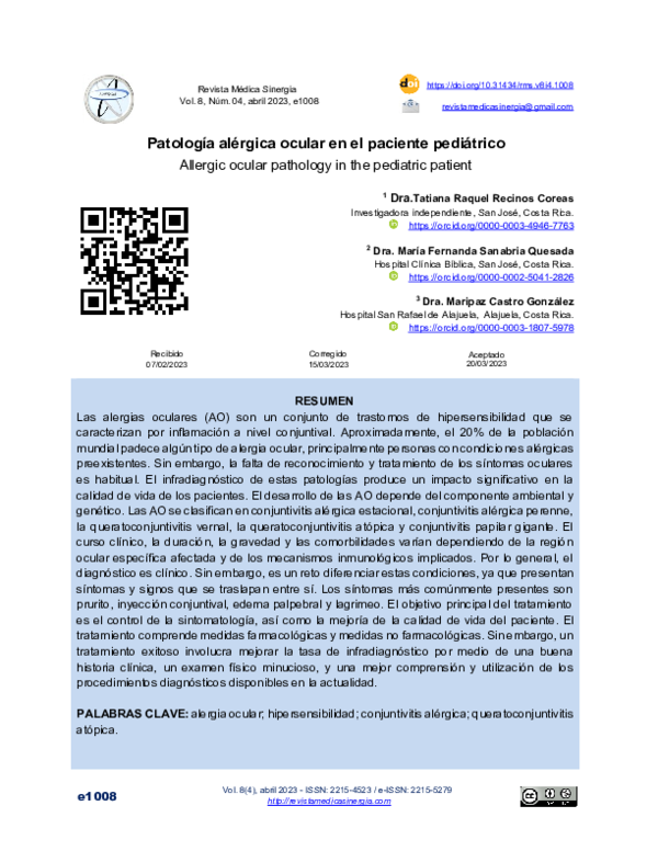 (PDF) Patología alérgica ocular en el paciente pediátrico