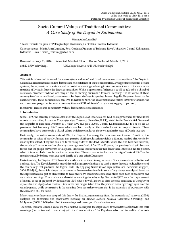 (PDF) Socio-Cultural Values of Traditional Communities: A Case Study of ...