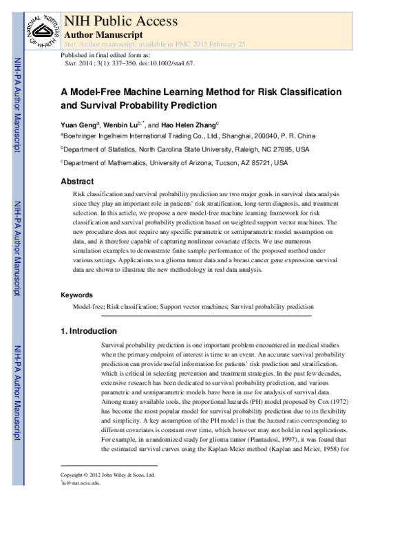 (PDF) A model-free machine learning method for risk classification and ...
