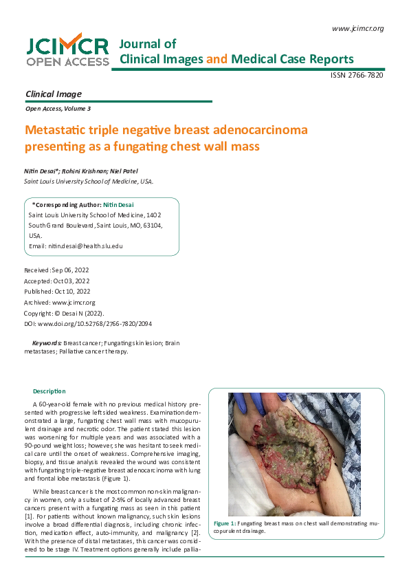 (PDF) Metastatic triple negative breast adenocarcinoma presenting as a ...
